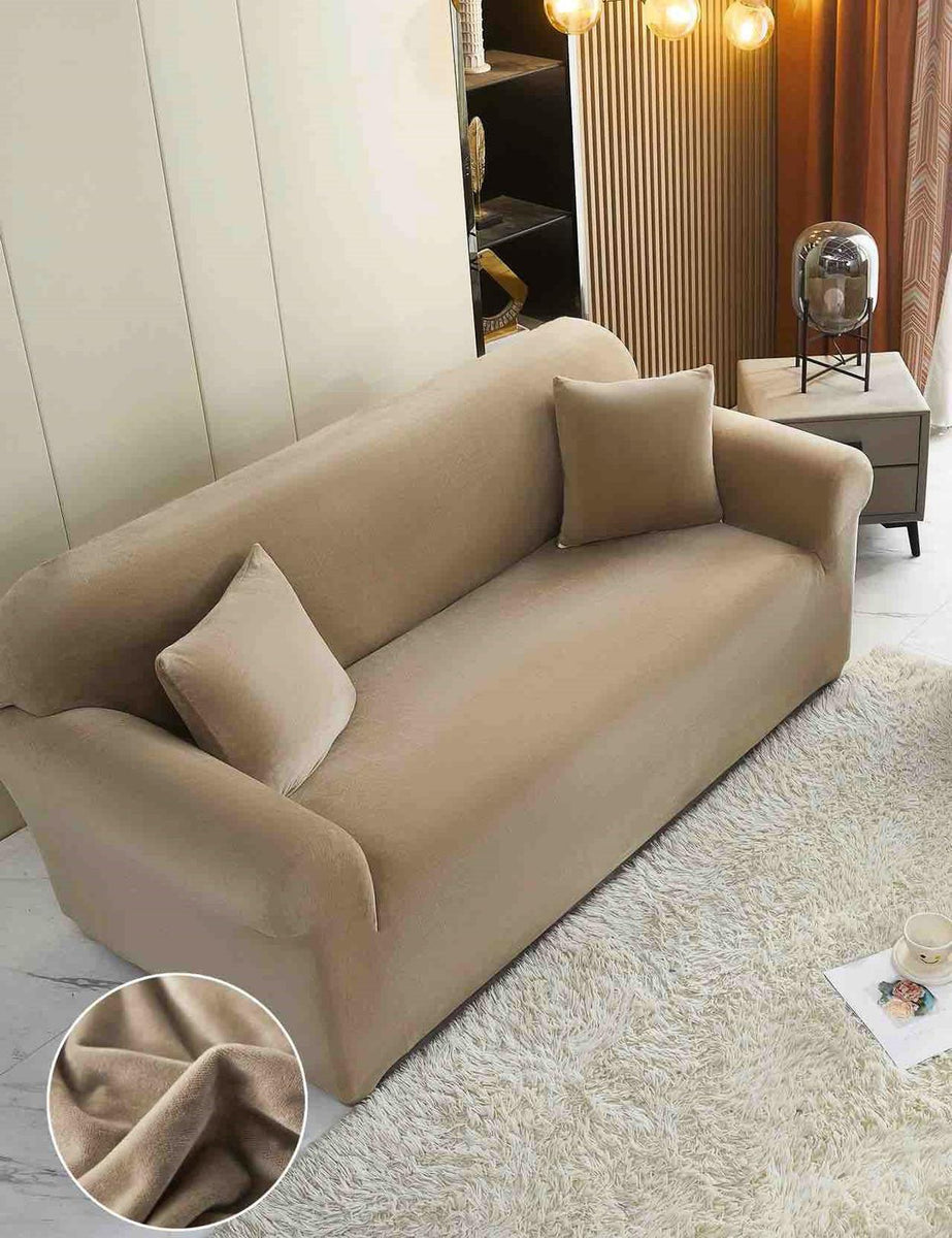 Husa Elastica Canapea 2 Locuri, Catifea, Bej, Cod HMC2BJ – bedoo.ro