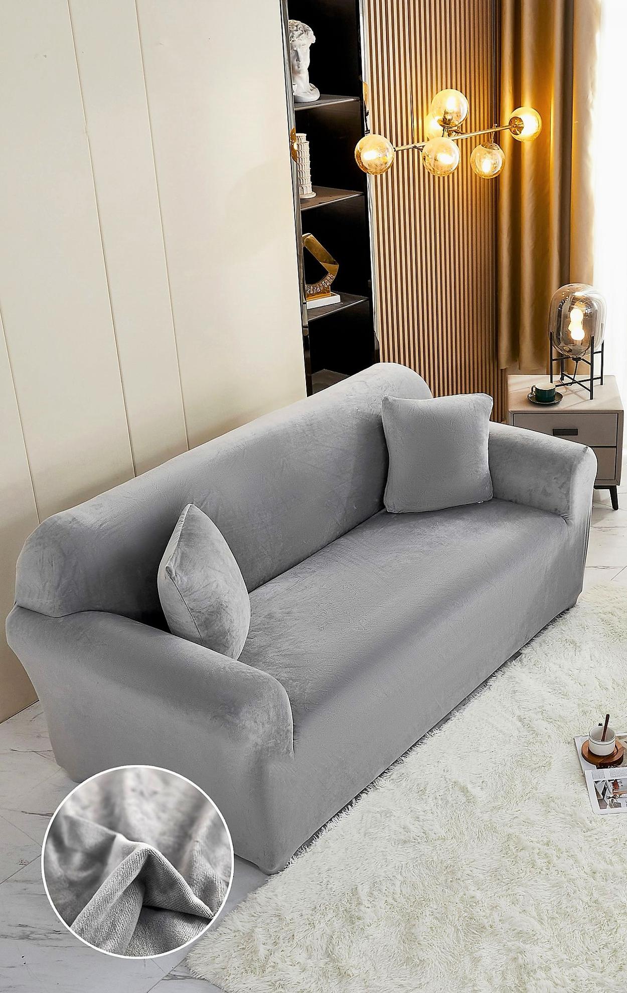 Husa Elastica Canapea 2 Locuri, Catifea, Gri Deschis, Cod HMC2G – bedoo.ro