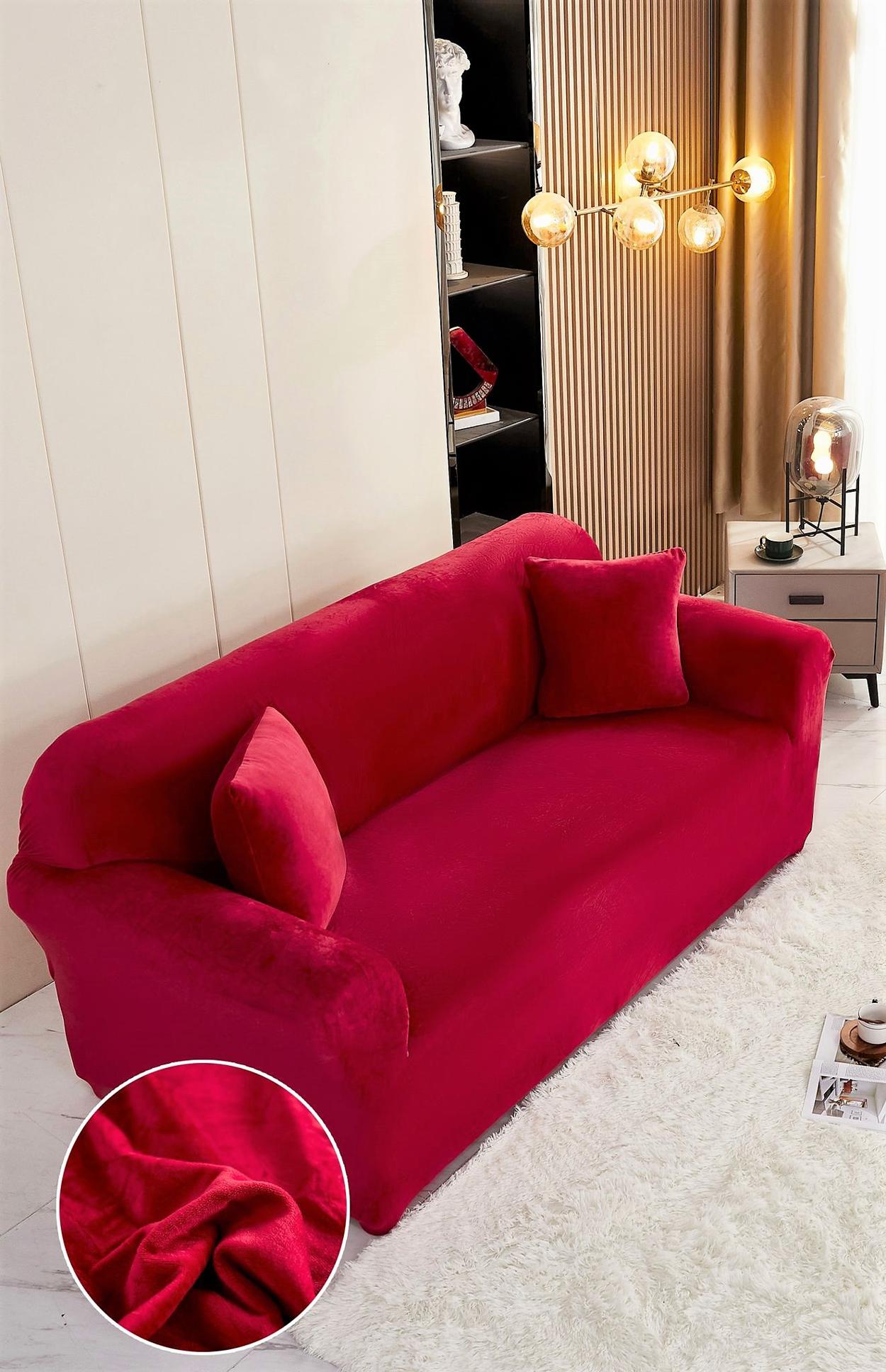 Husa Elastica Canapea 3 Locuri, Catifea, Rosu, Cod HMC3R – bedoo.ro